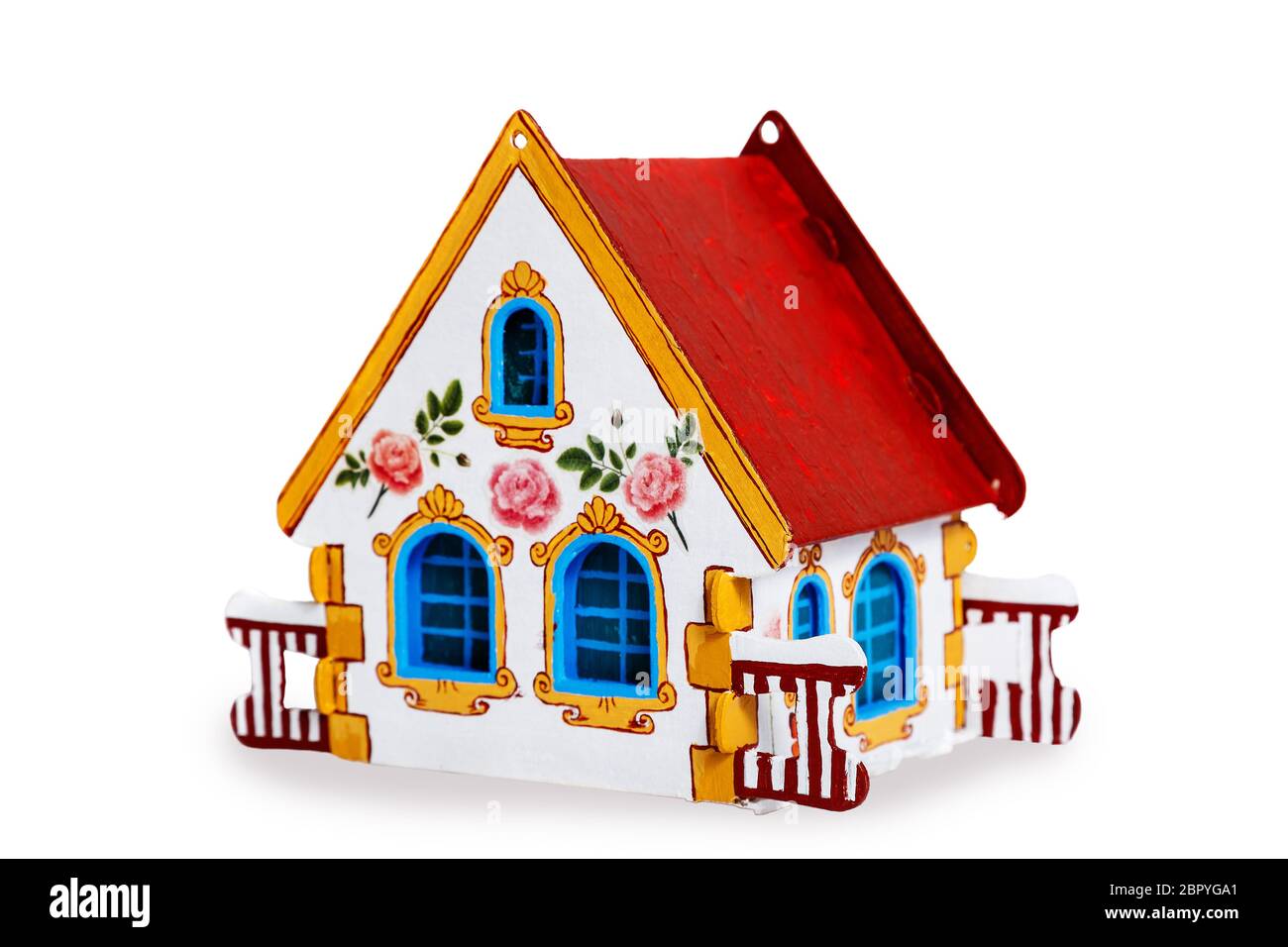 Cardboard toy house isolated on white background Stock Photo - Alamy