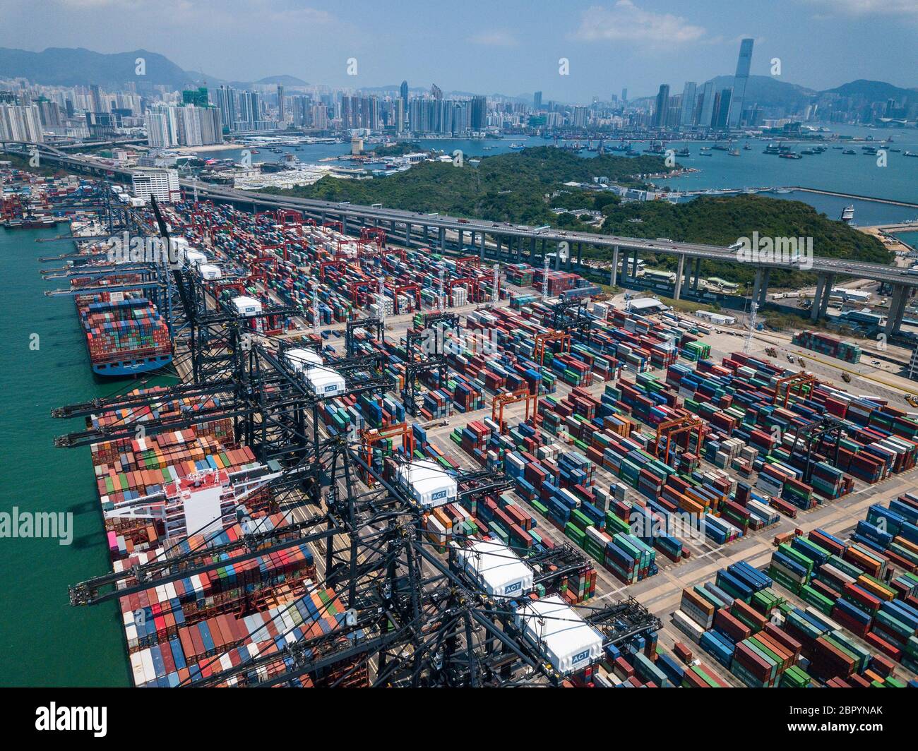 Aerial view of Kwai Tsing Container Terminals in Hong Kong Stock Photo ...