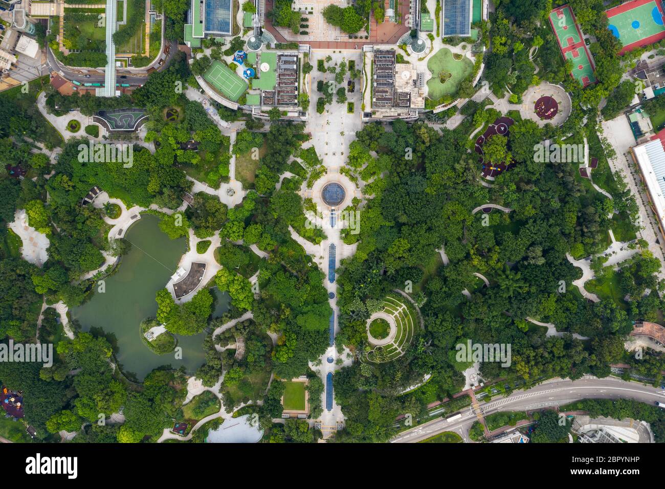 Tin Shui Wai, Hong Kong 12 September 2018:- Garden park in Hong Kong ...