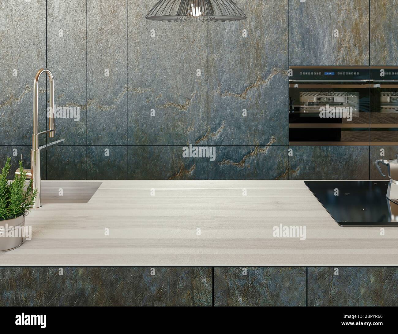 Kitchen countertop. Luxury Modern Living Room, 3d rendering ...