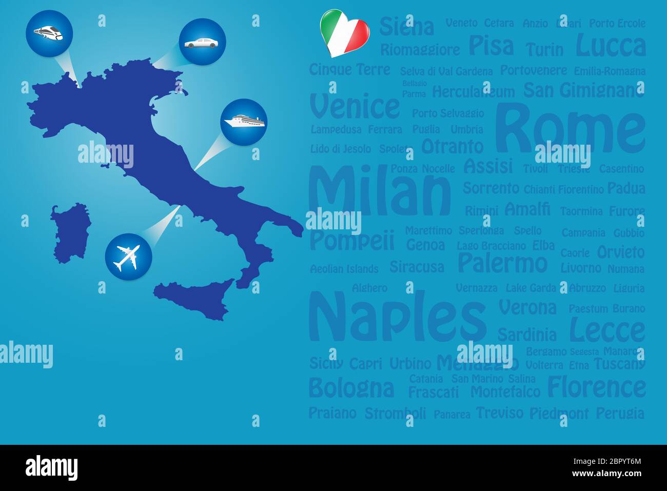 Travel Italy template vector showing the plane, car, train and ship ...