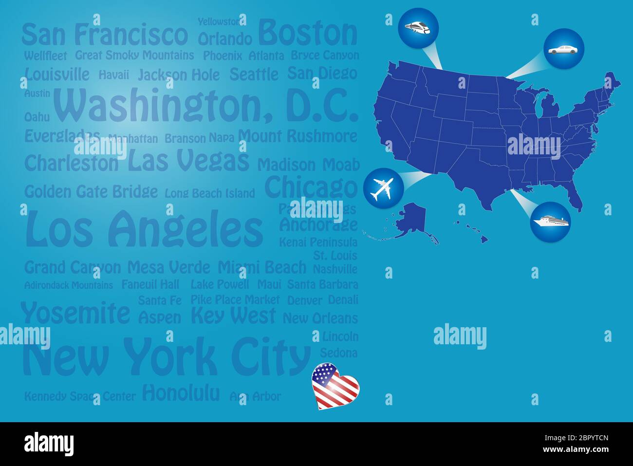 Travel USA template vector showing the plane, car, train and ship ...