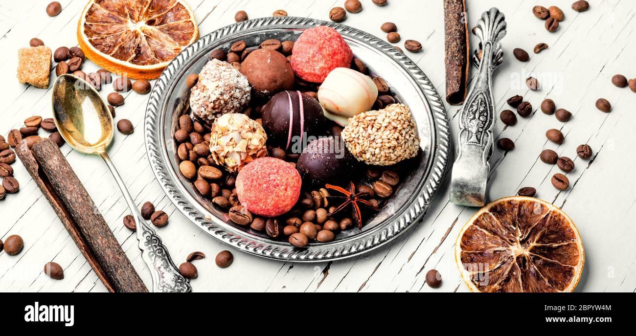 Assortment of colourful sweets and candy.Assortment of fine chocolate ...