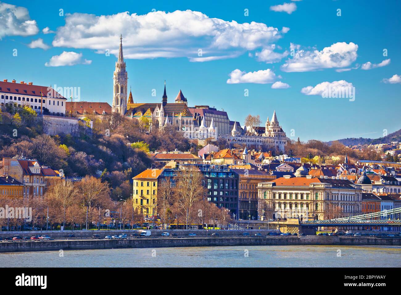 Budapest Danube river historic waterfront architecture springtime view ...