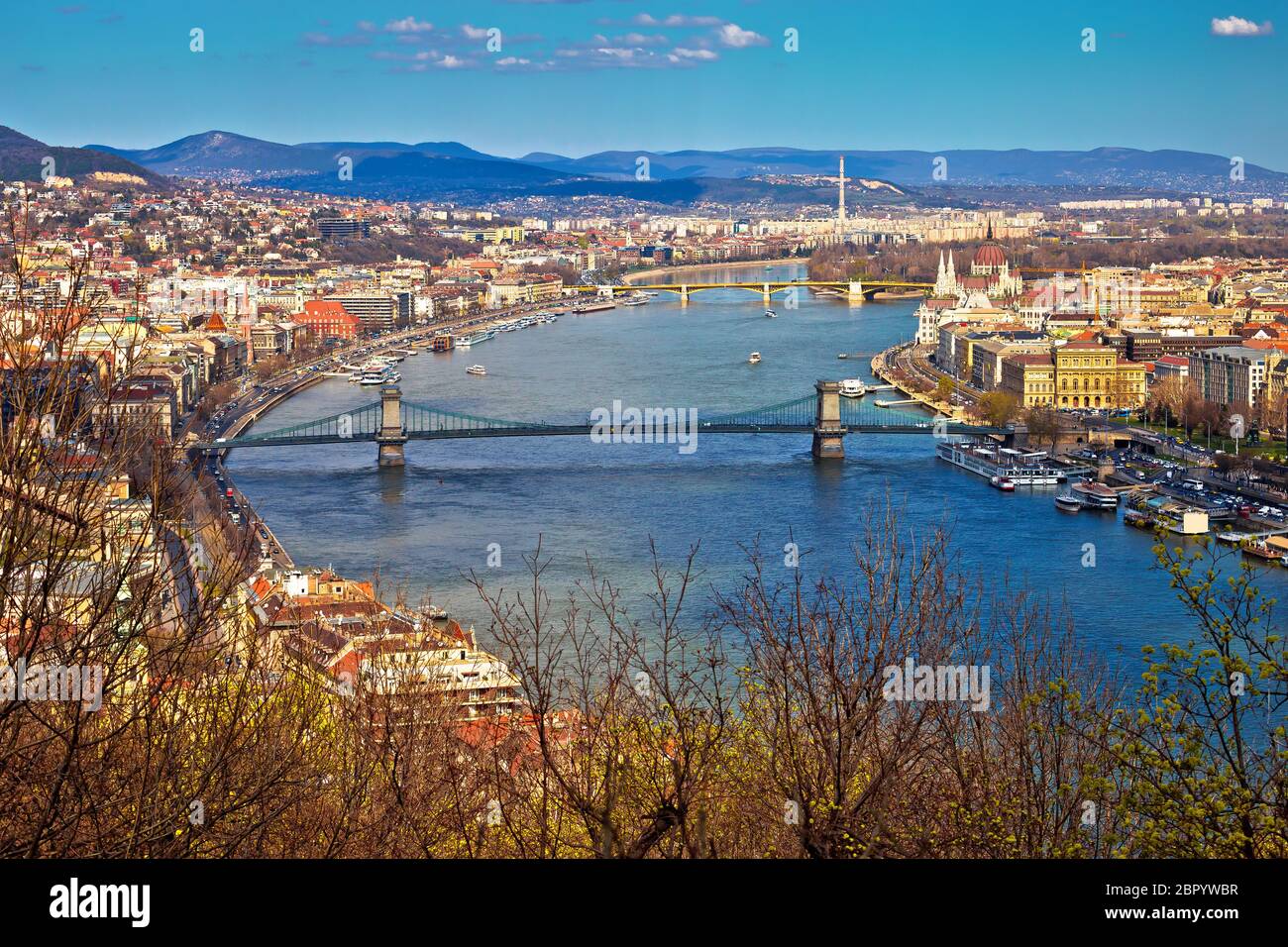 Budapest Danube river waterfront panoramic view from above, capital of ...