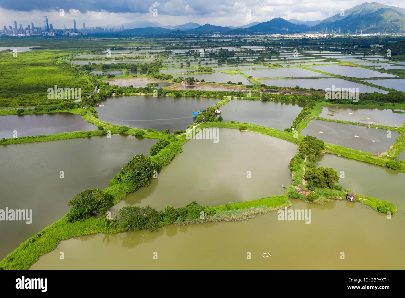 Drone fly over Fish hatchery pond Stock Photo - Alamy