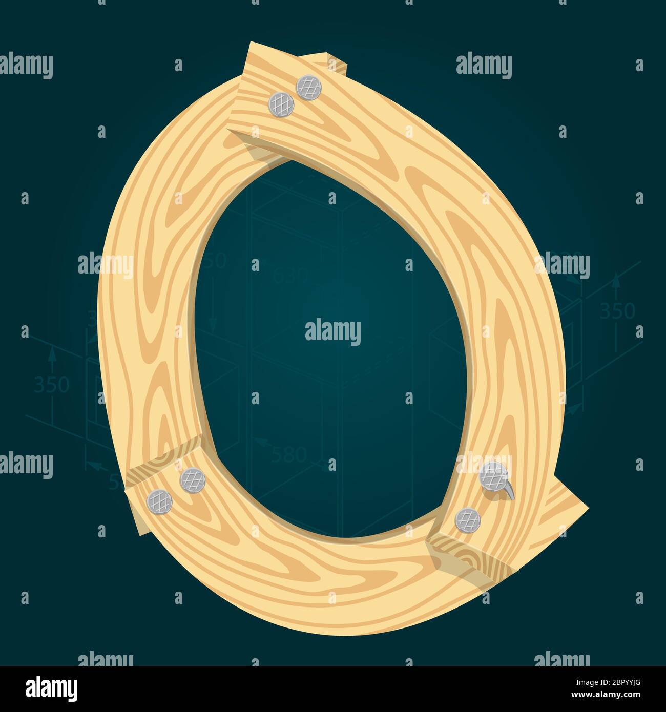 Letter O - stylized vector font made from wooden planks hammered with ...