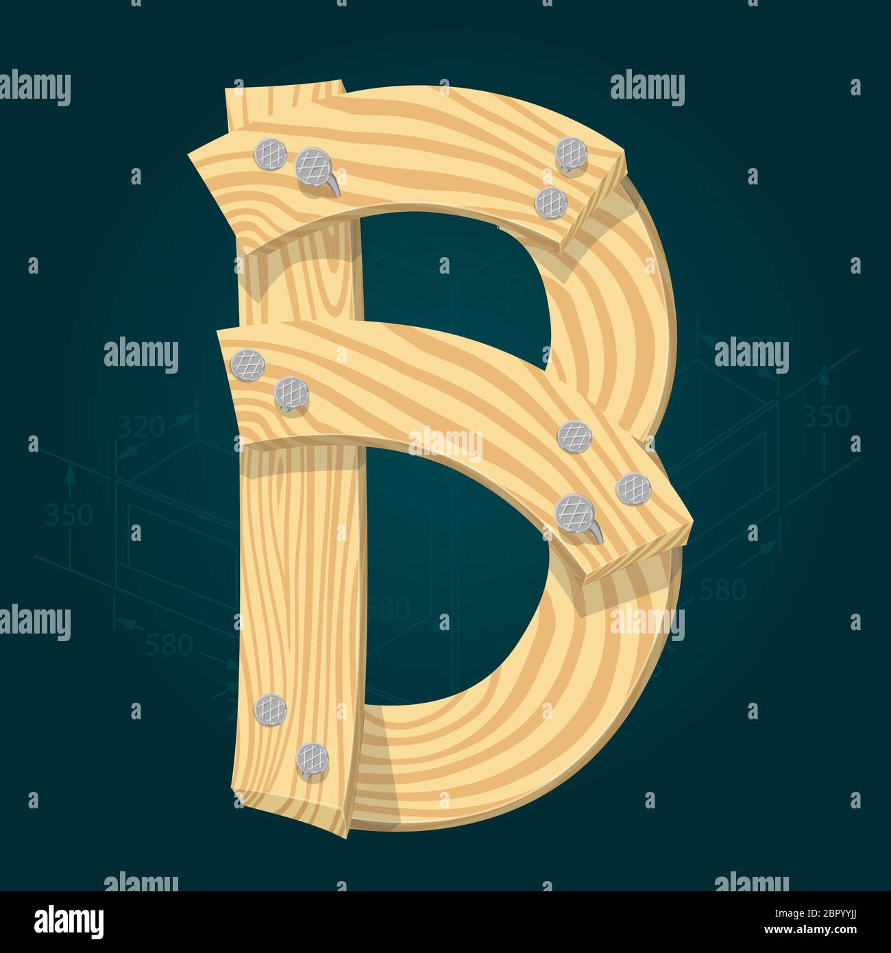 Letter B - stylized vector font made from wooden planks hammered with ...