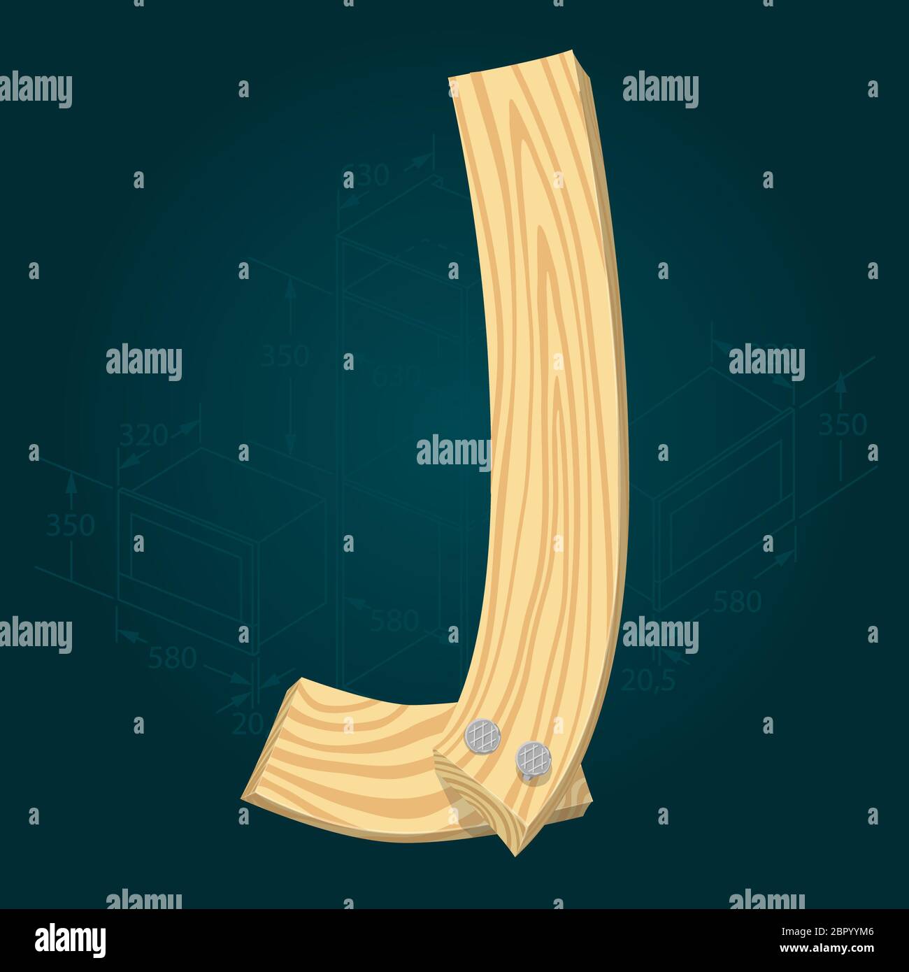 Letter J - stylized vector font made from wooden planks hammered with ...