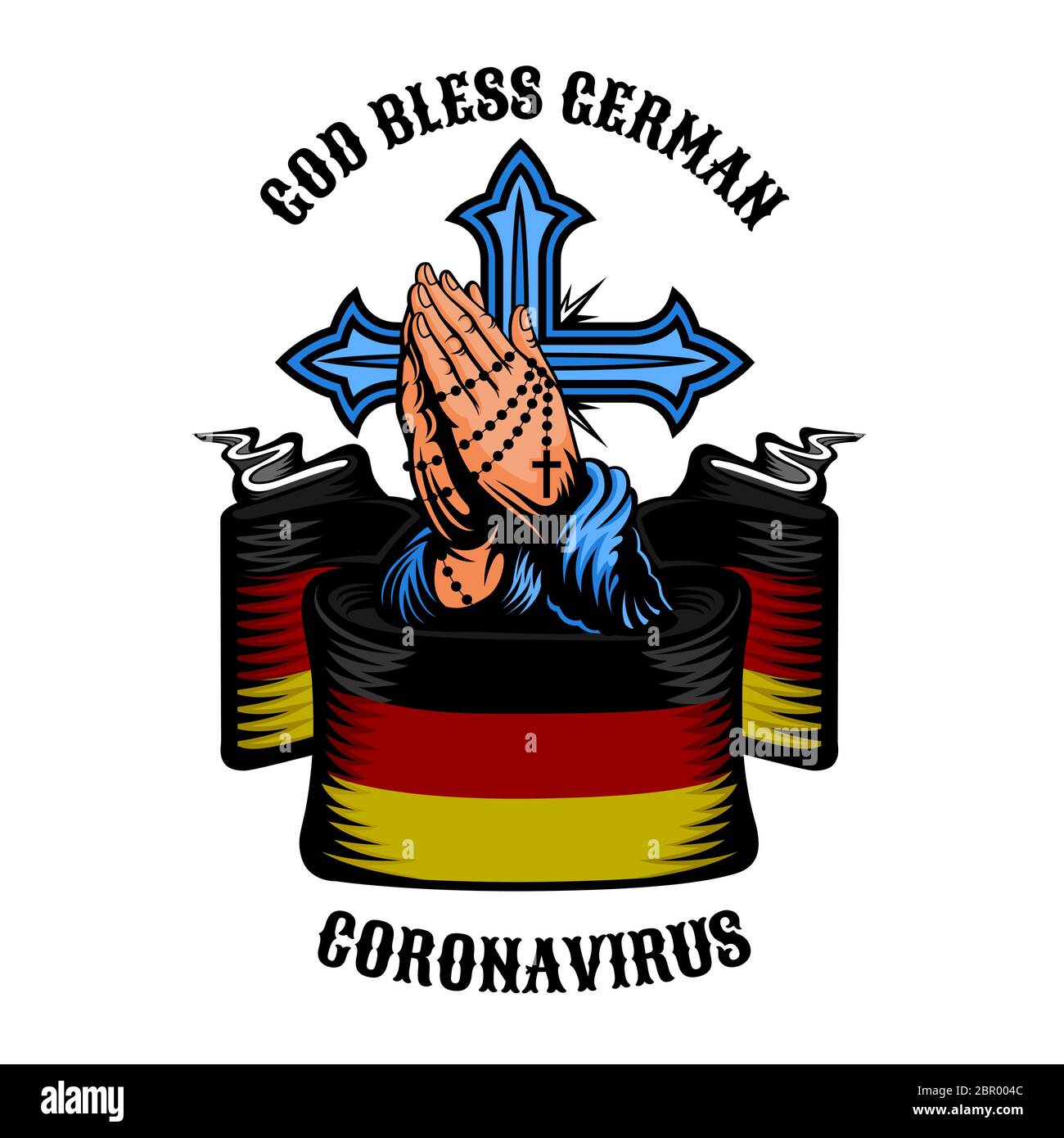 Praying hands wrapped in flag of German, and Cross behind it. God bless ...
