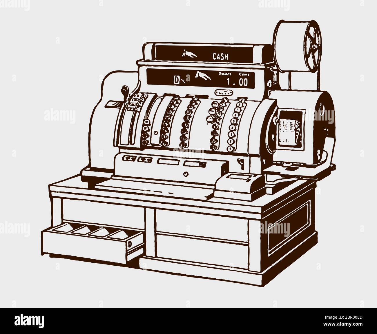 Antique cash register with open drawer from the early 20th century in ...