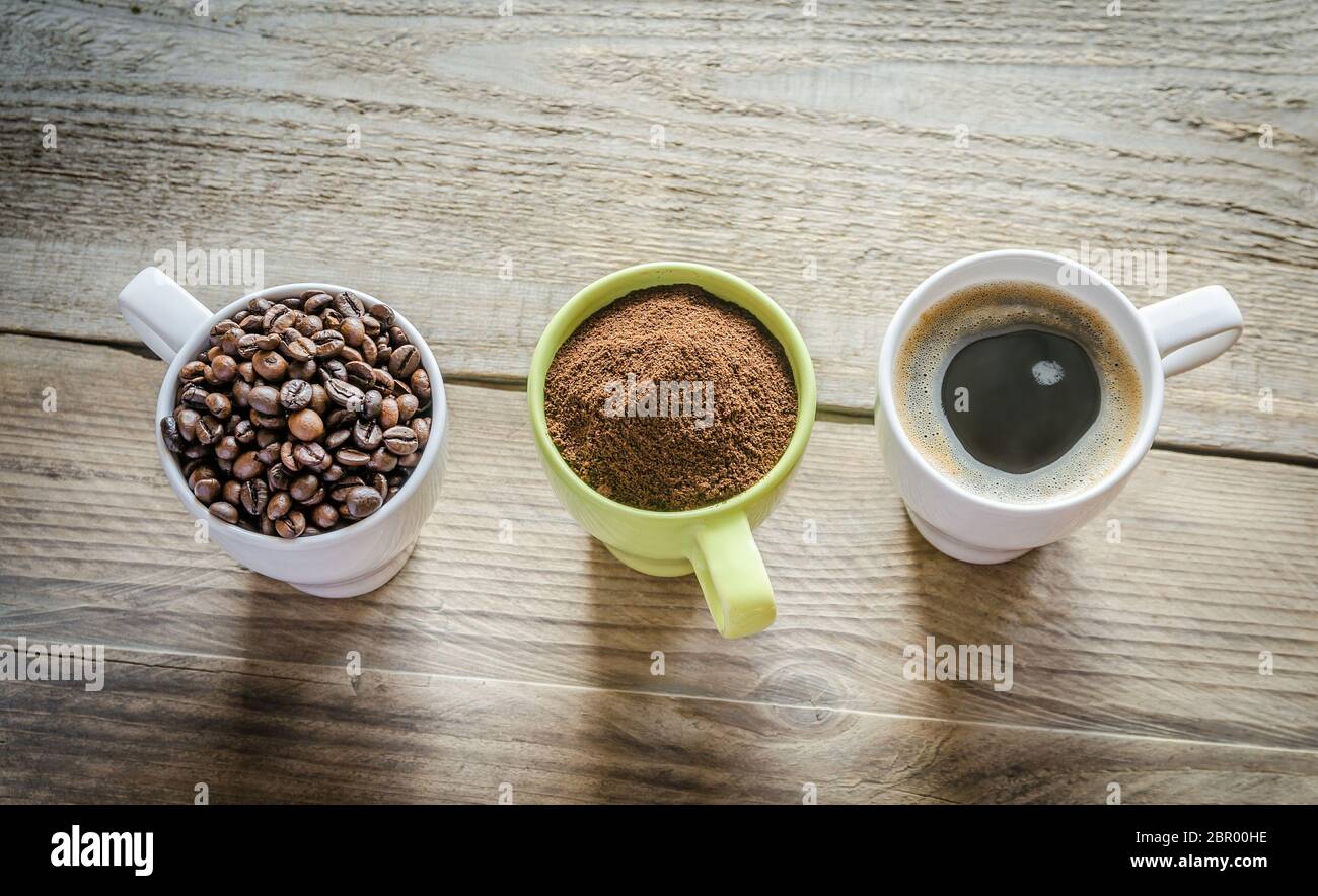 Three stages of coffee preparation Stock Photo - Alamy