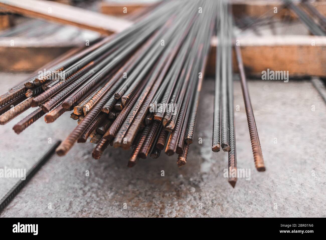 Lots of rebar at the construction site. Concrete reinforcement ...