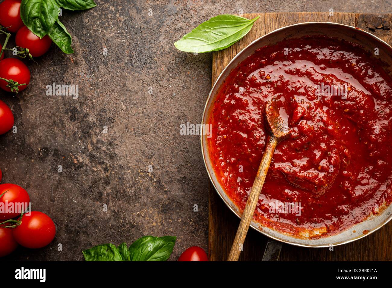 Classic homemade Italian tomato sauce with basil for pasta and pizza in ...