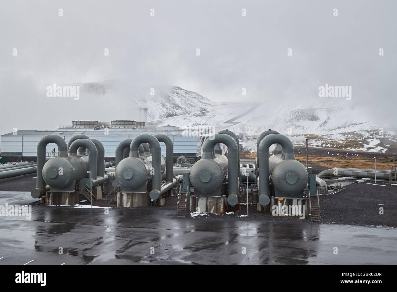 Geothermal power plant in Iceland, pipe stuctures and pressure tanks ...