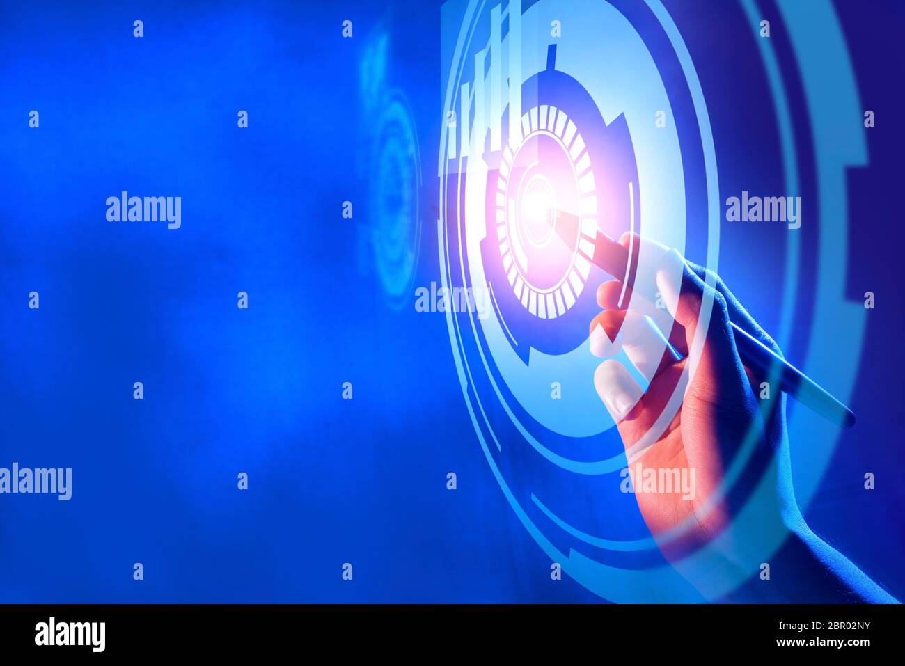 Business hand with marker touching a circle on virtual screen which ...