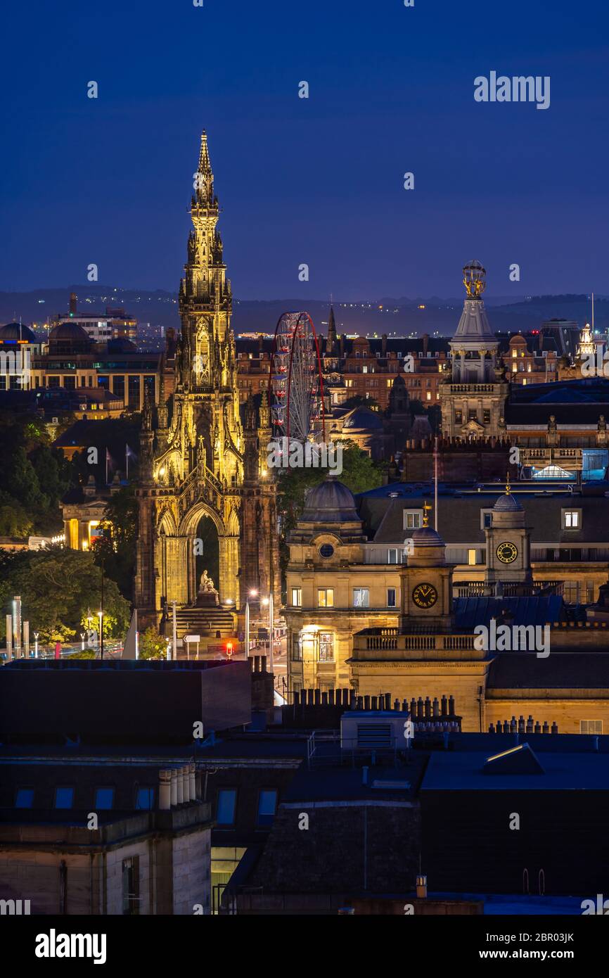 Edinburgh Cityscape from Calton Hill sunset dusk, Edinburgh, Scotland ...