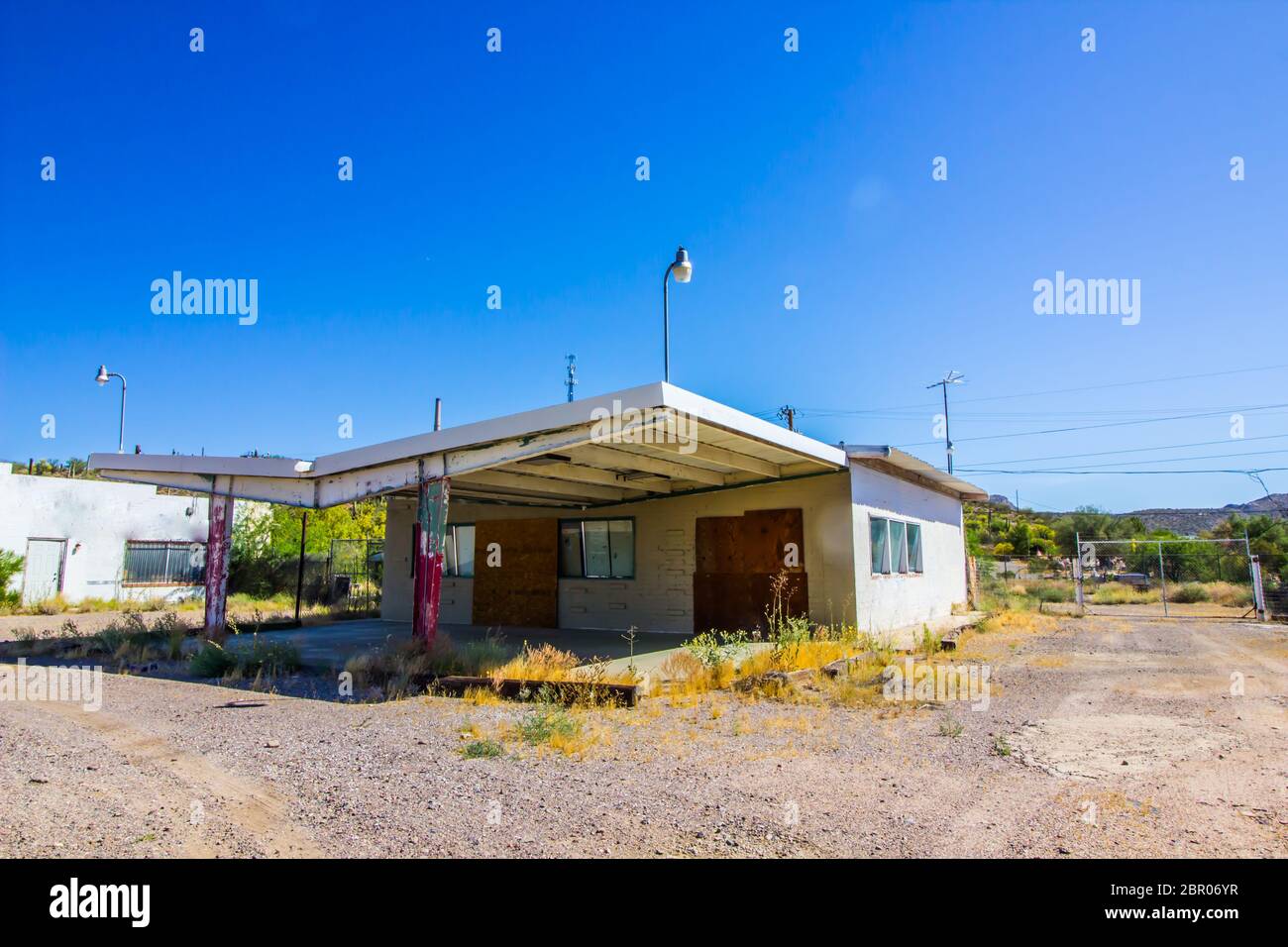 Retro Drive Thru Building With Boarded Up Doors Stock Photo - Alamy