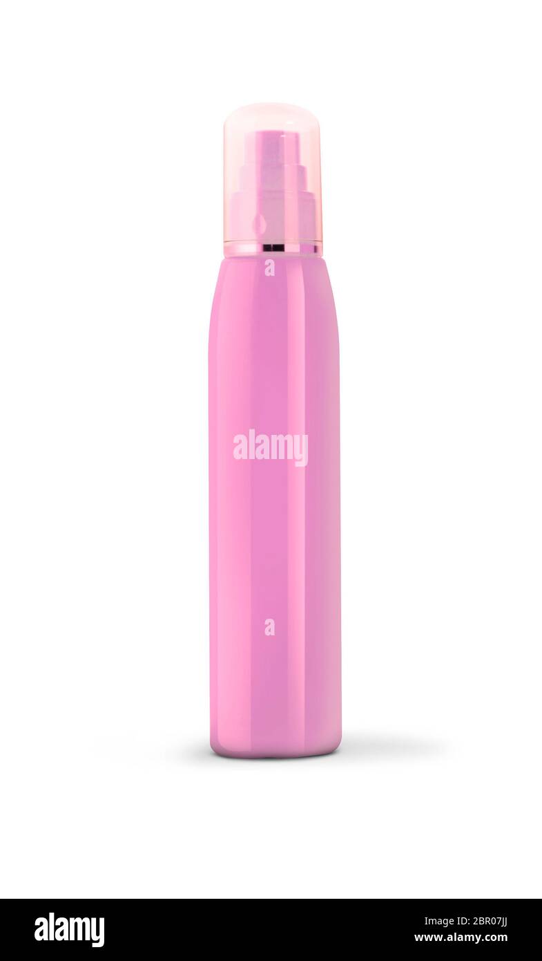 Pink cosmetic spray bottle isolated on white background. With clipping ...
