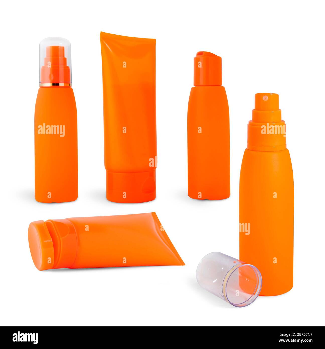 Set orange container suntan isolated on white background Stock Photo ...
