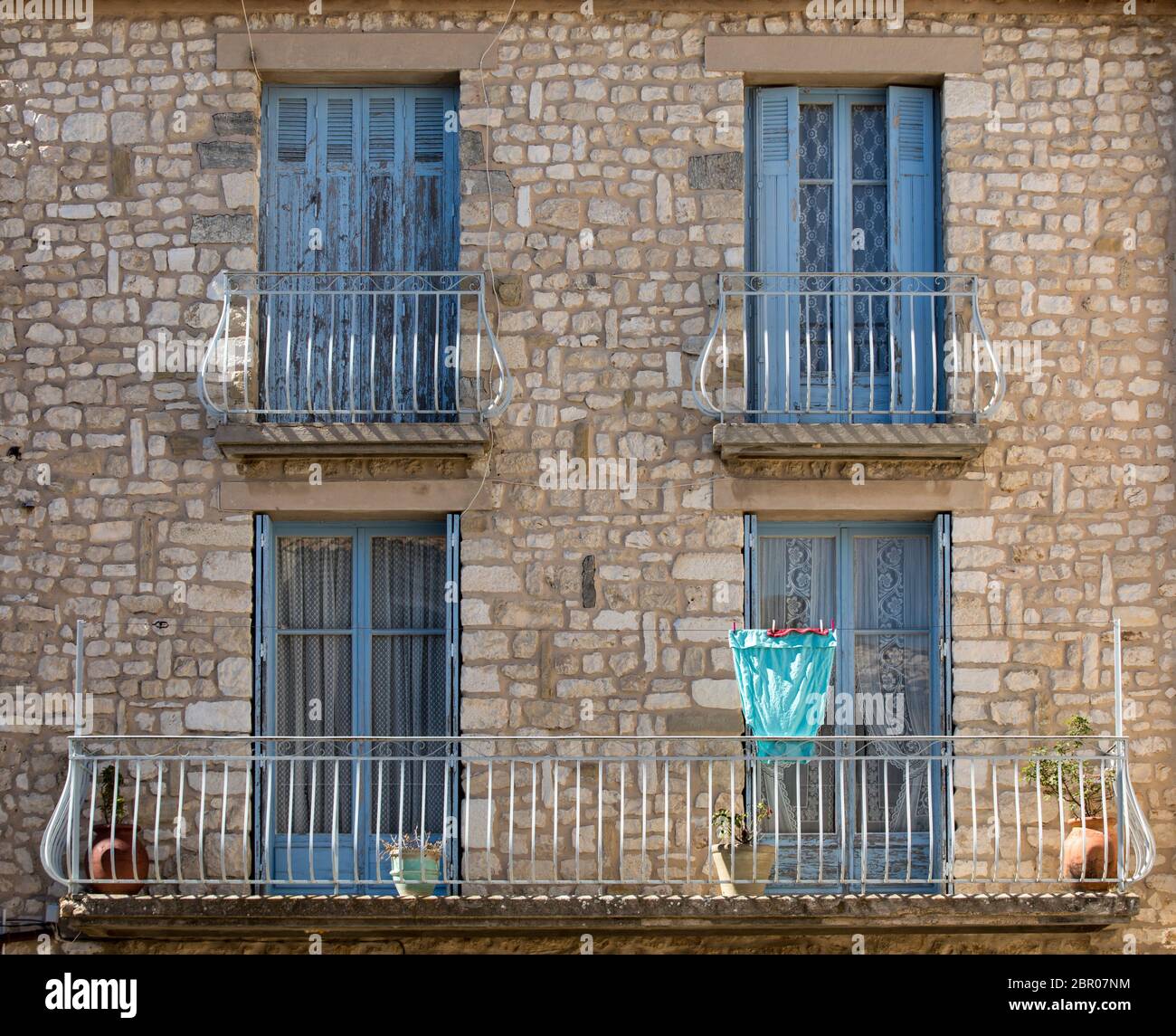 Old stone house with wooden blue windows, Provence, France Stock Photo ...