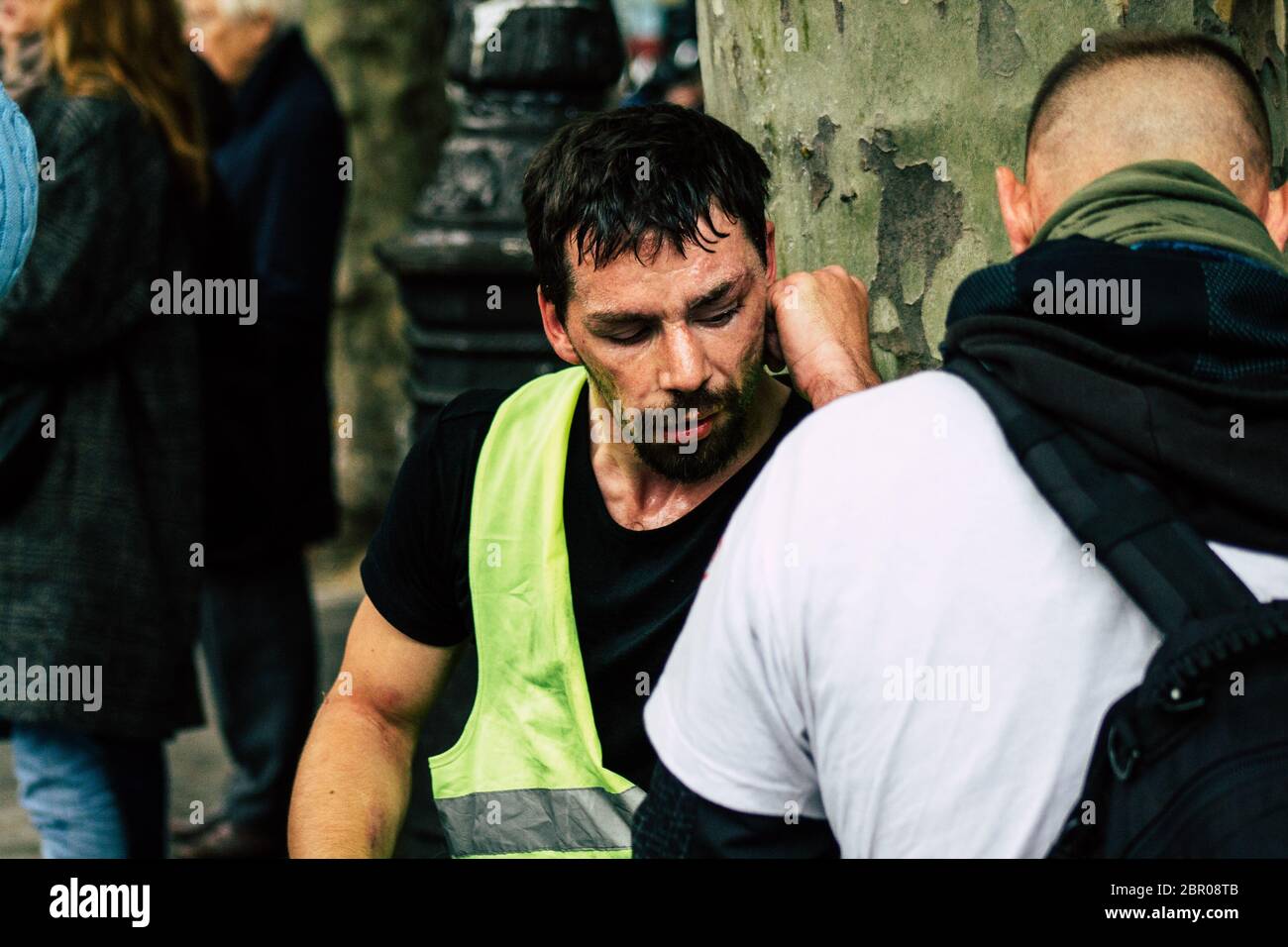 Paris France May 04, 2019 View of French street medic helping a ...