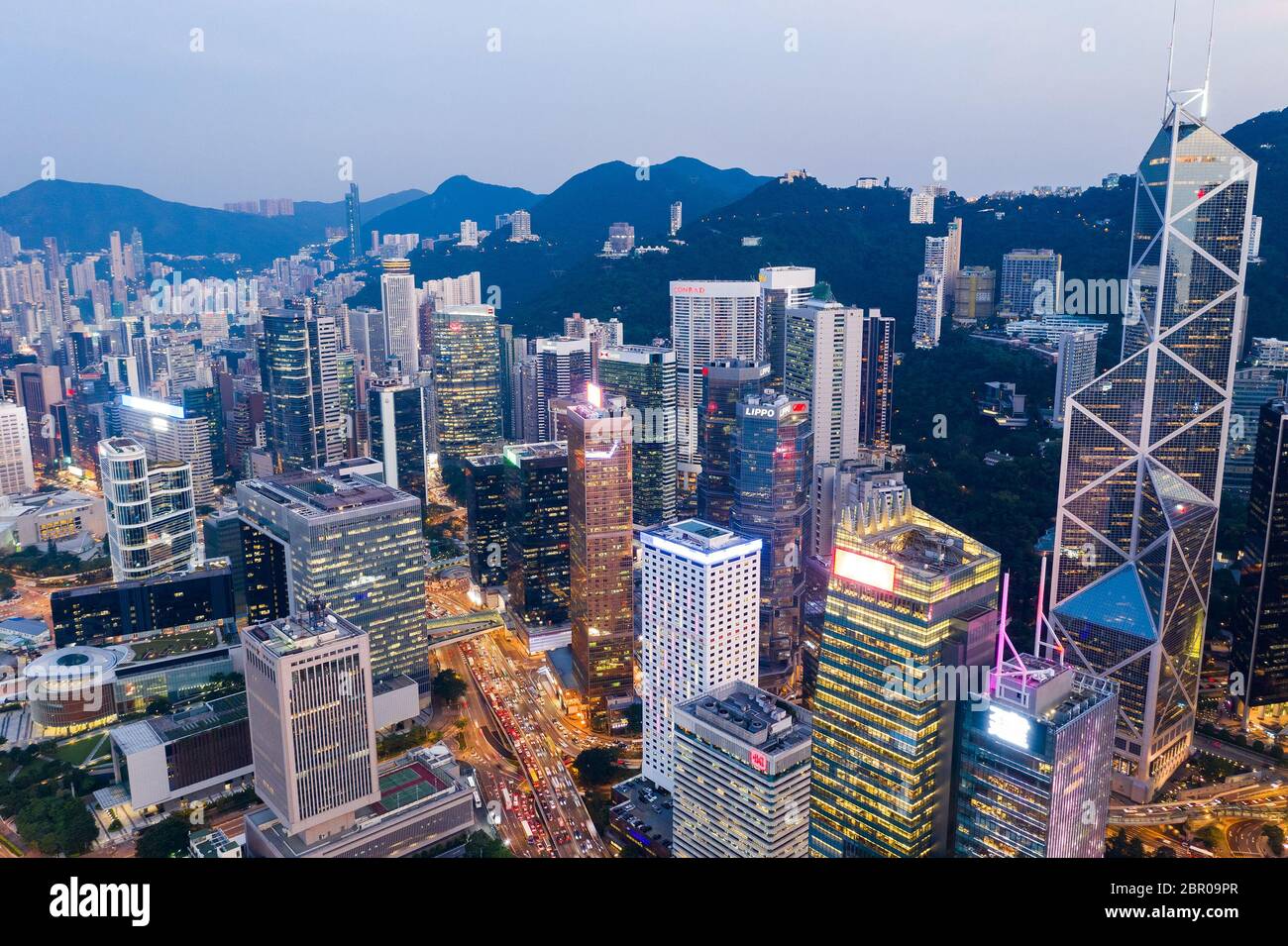 Aerial view over the central district in hong kong hi-res stock ...