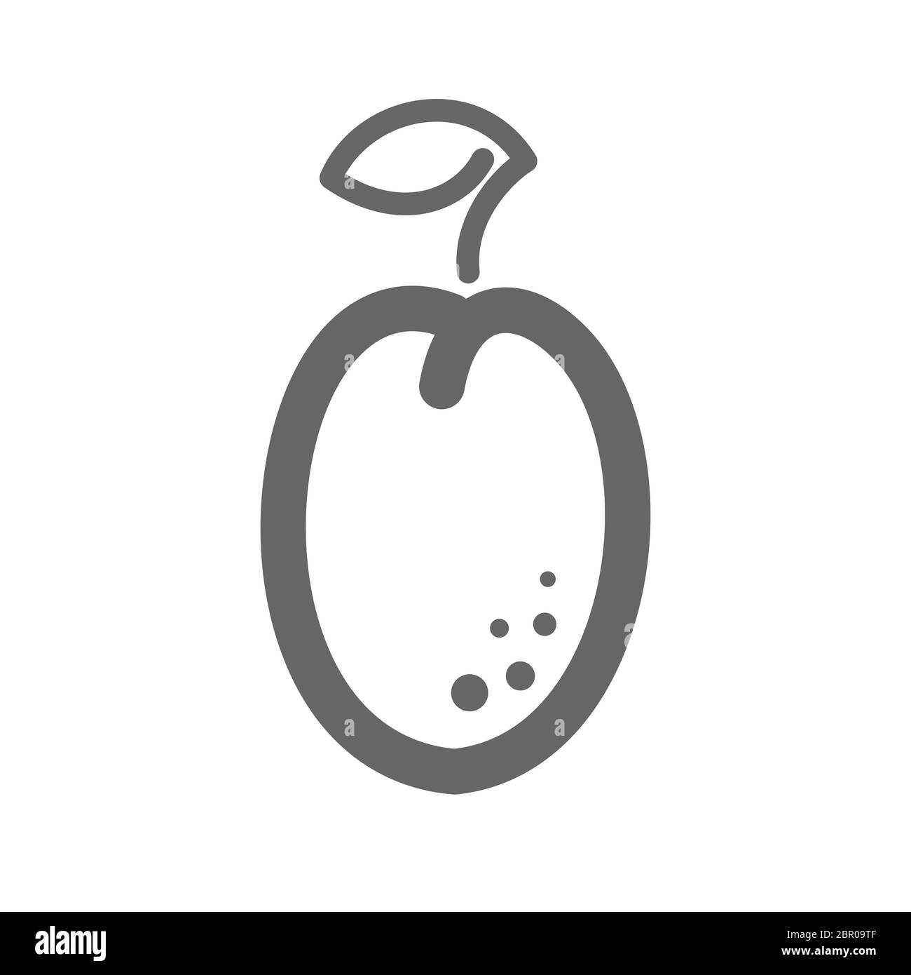 Plum with leaf outline icon. Plum fruit sign. Vector illustration, eps ...