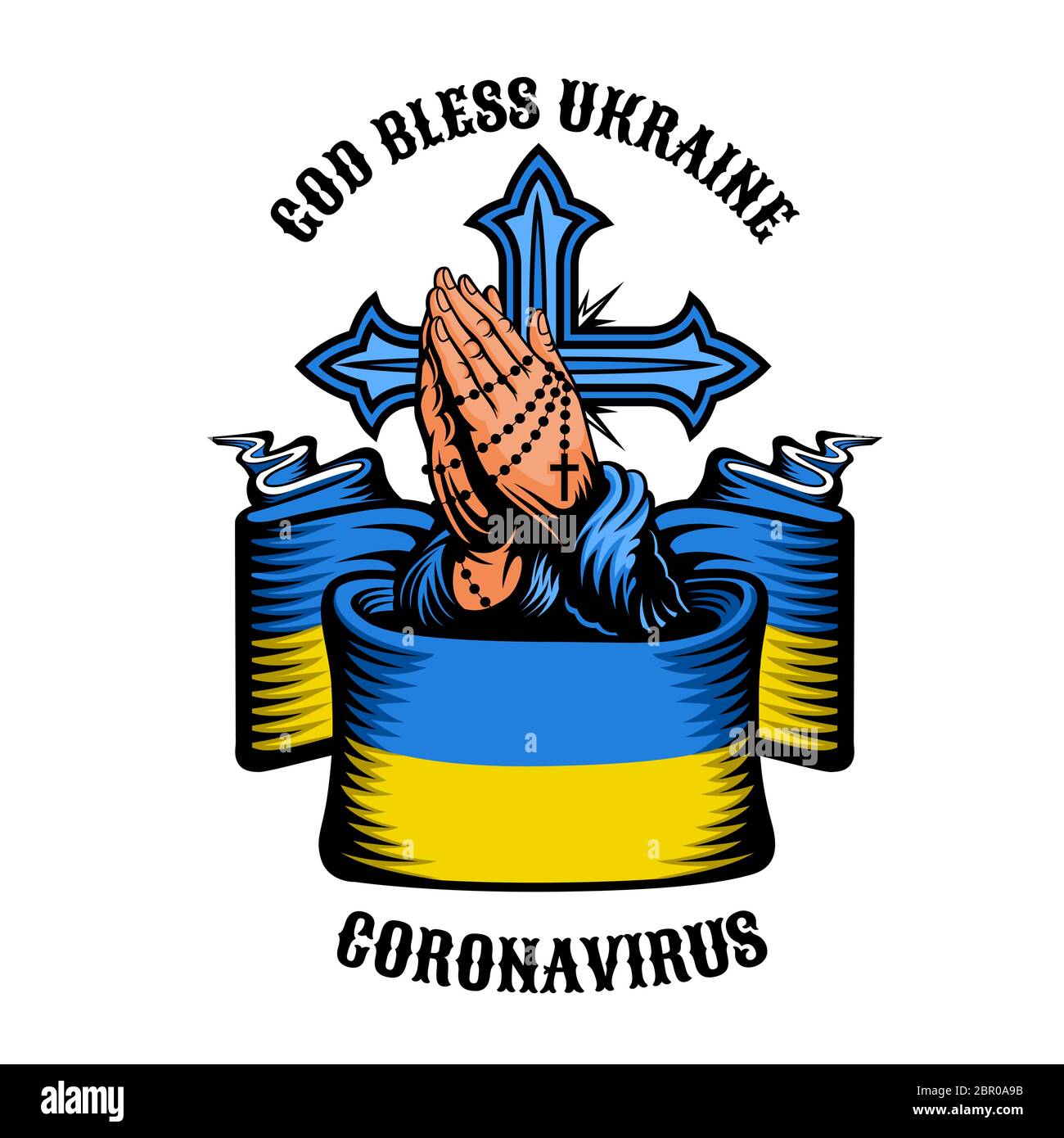 Praying hands wrapped in flag of Ukraine, and Cross behind it. God ...