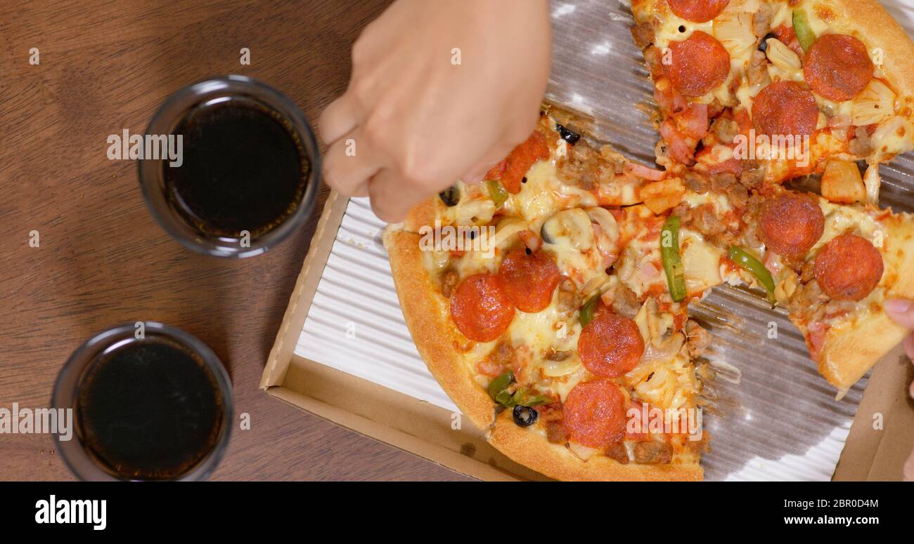 Top view of eat pizza Stock Photo - Alamy