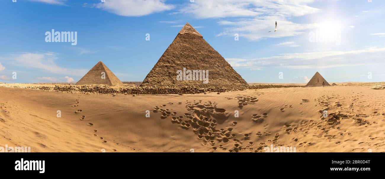 The Pyramids of Egypt in the desert, panorama Stock Photo - Alamy