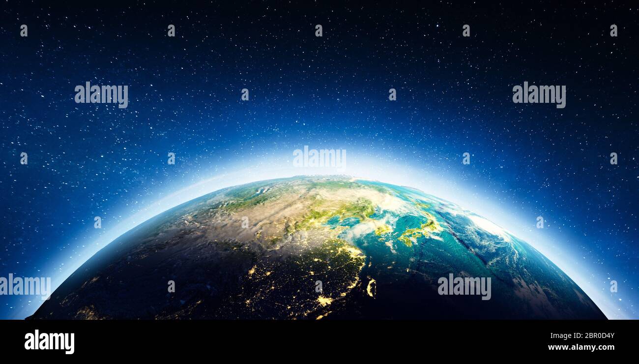 East Asia from space. Elements of this image furnished by NASA. 3d ...