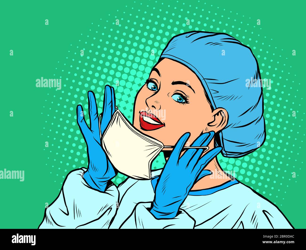 female doctor putting on a medical mask Stock Vector Image & Art - Alamy