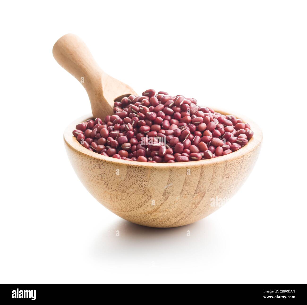Red adzuki beans in wooden bowl isolated on white background Stock ...