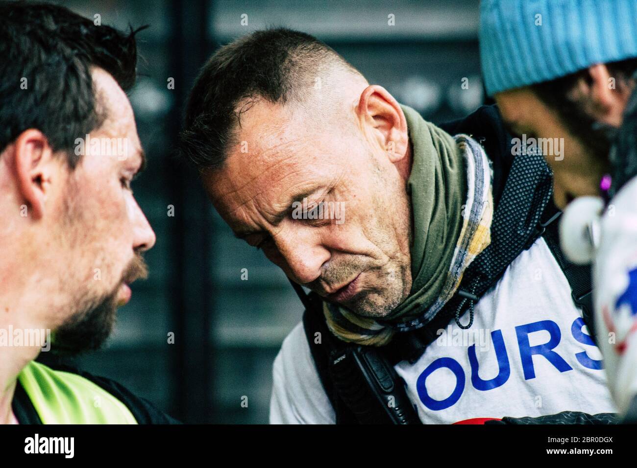 Paris France May 04, 2019 View of French street medic helping a ...