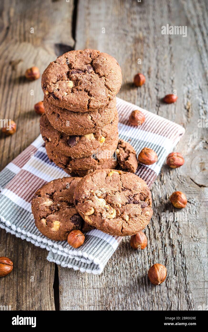 Dark chocolate and hazelnut cookies Stock Photo - Alamy