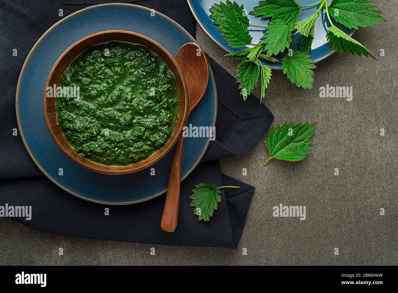 Stinging cream nettle soup meal. Healthy food meal concept Stock Photo ...