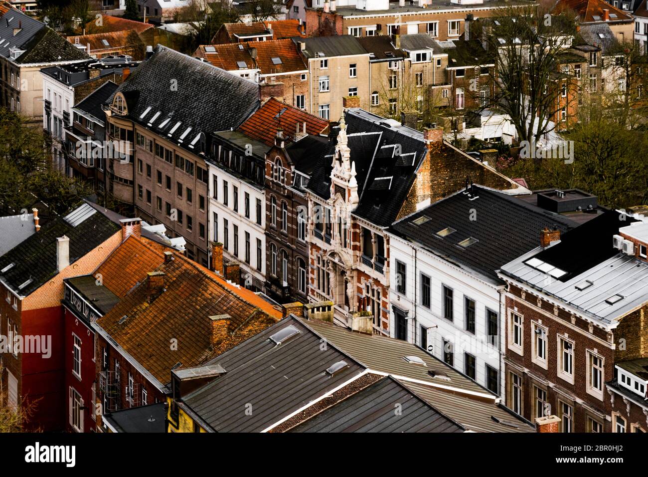 The city of Leuven from above. Shot from the academic libraries of ...
