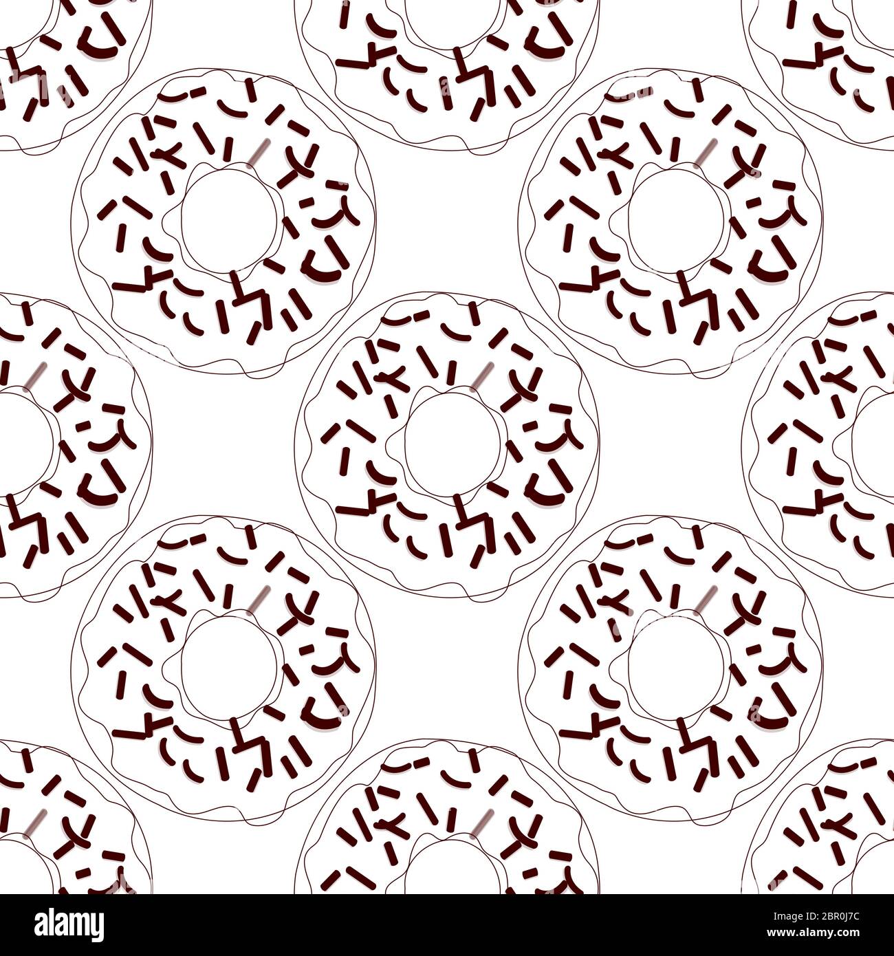 Vector seamless pattern illustration of donuts in line art brown color ...