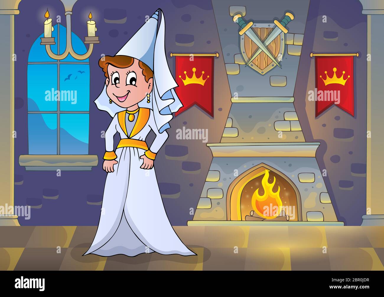 Medieval lady in castle theme 1 - picture illustration Stock Photo - Alamy