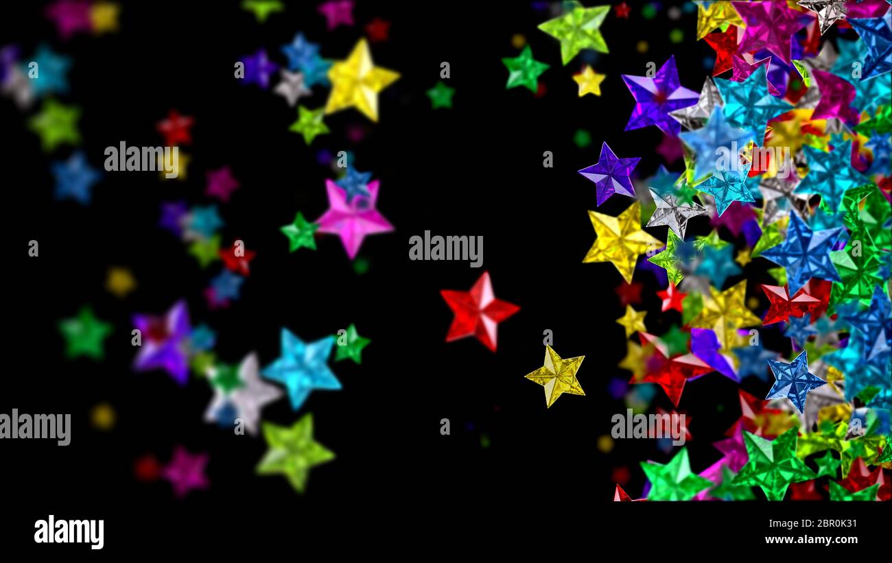 Glistening colourful glossy glass stars on the dark backdrop for any ...