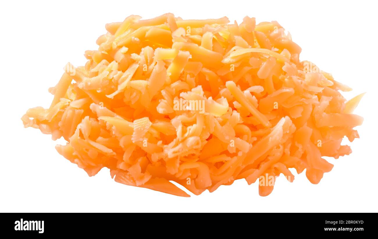 Grated cheddar cheese pile Cut Out Stock Images & Pictures - Alamy