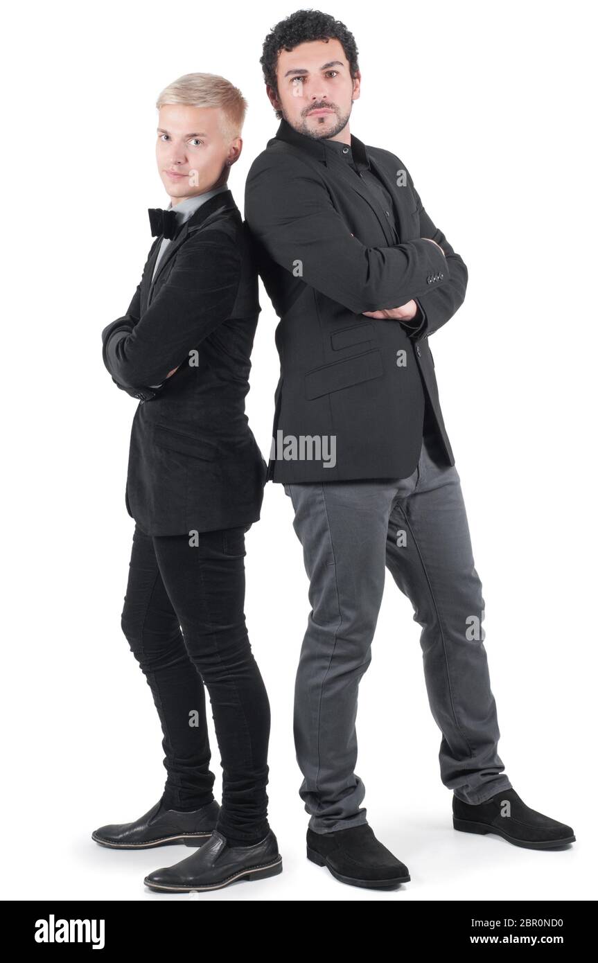 Two young men in jackets isolated on white Stock Photo - Alamy