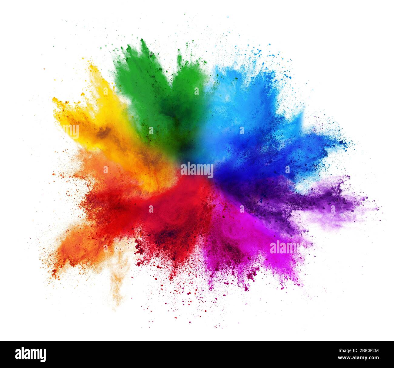 colorful rainbow holi paint color powder explosion isolated on white ...