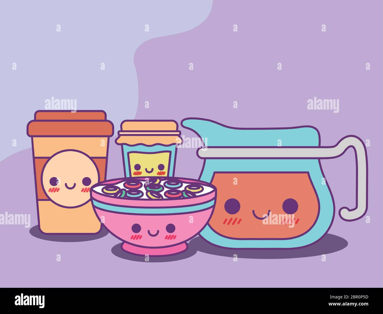 coffee mug cereal honey and kettle design, Kawaii food cute character ...