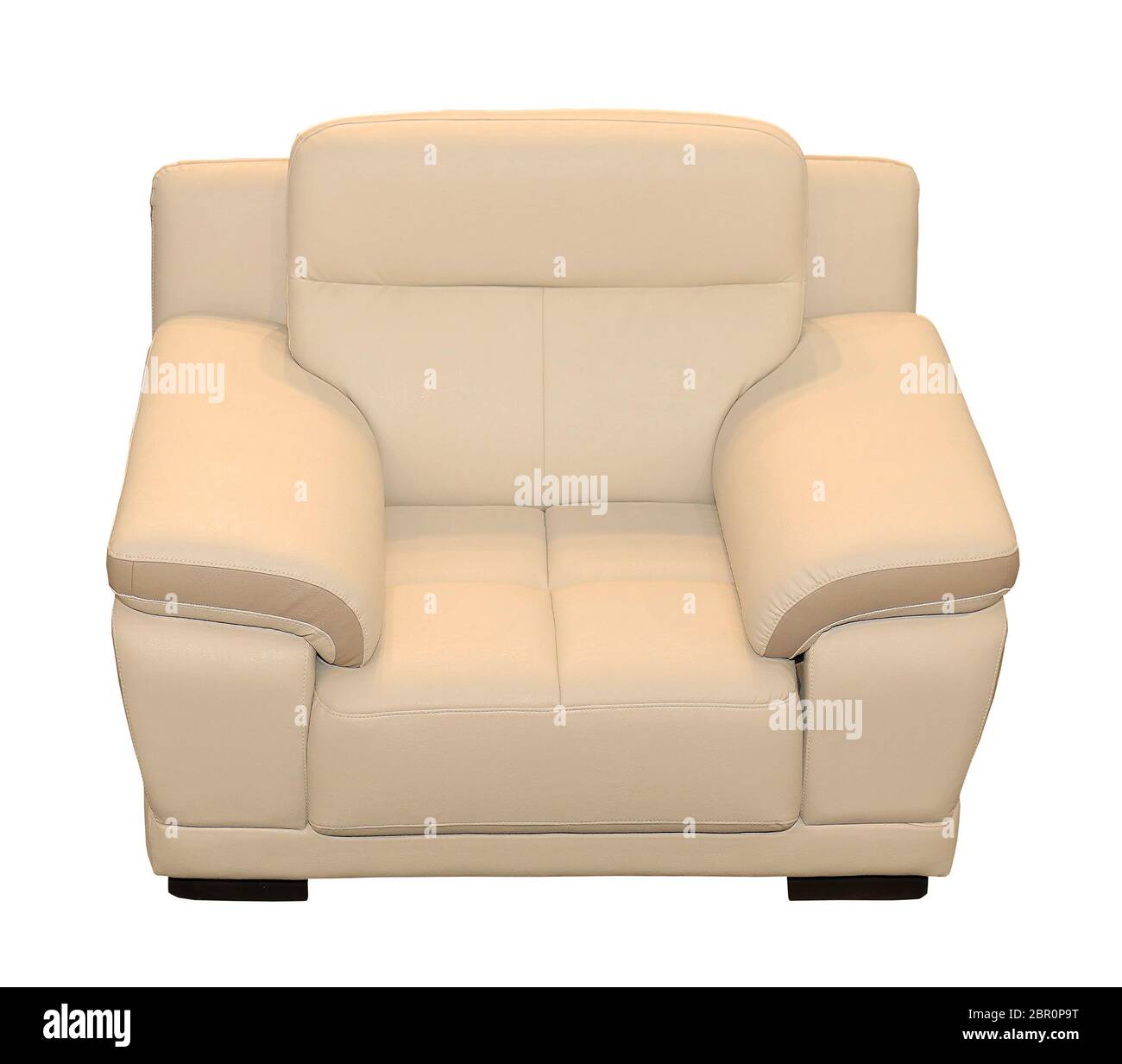 Modern comfortable beige leather armchair isolated on white background ...