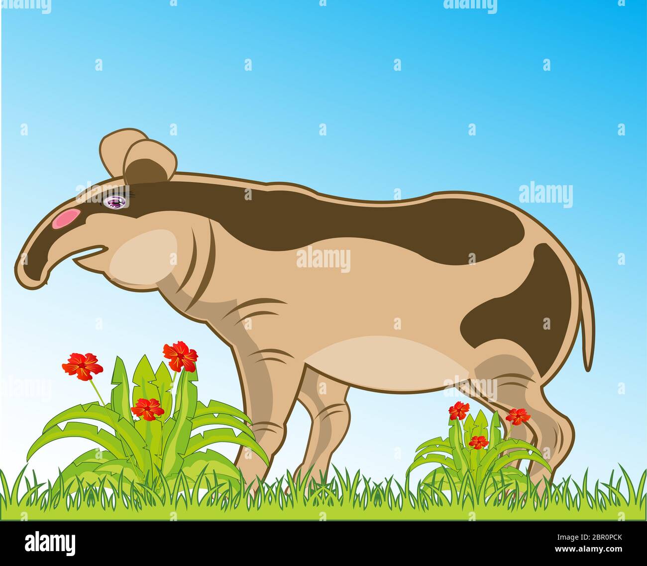 Baby drawing asiatic animal tapir on year glade Stock Photo - Alamy