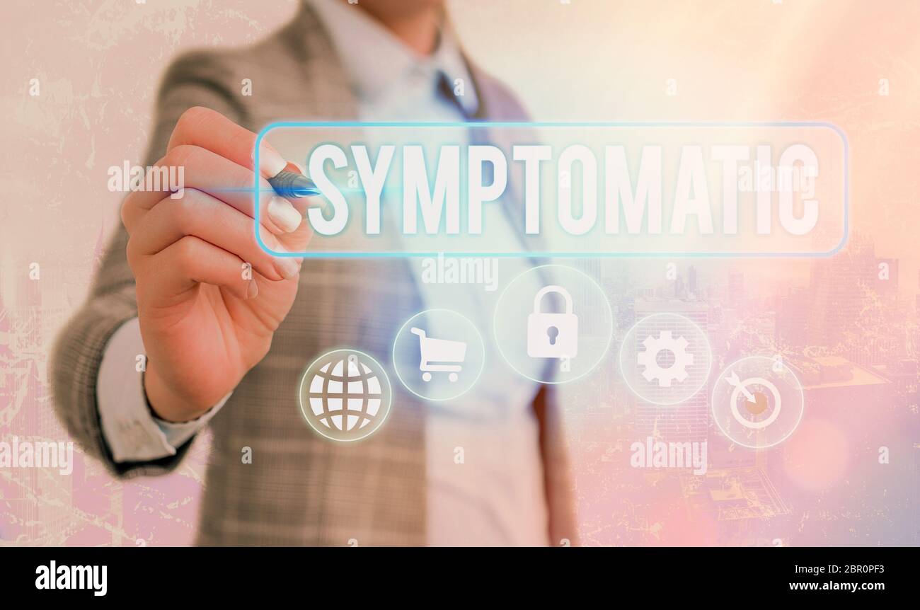 Writing note showing Symptomatic. Business concept for serving as ...