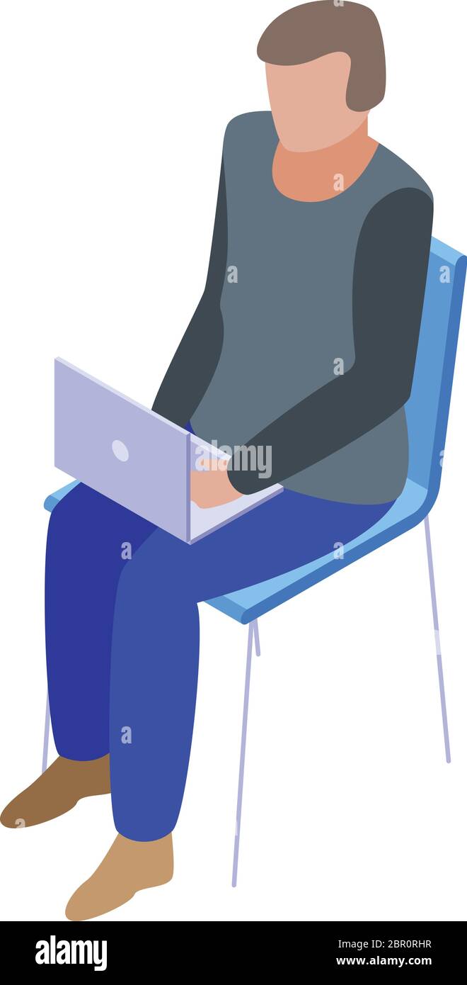Sitting man with laptop icon, isometric style Stock Vector Image & Art ...