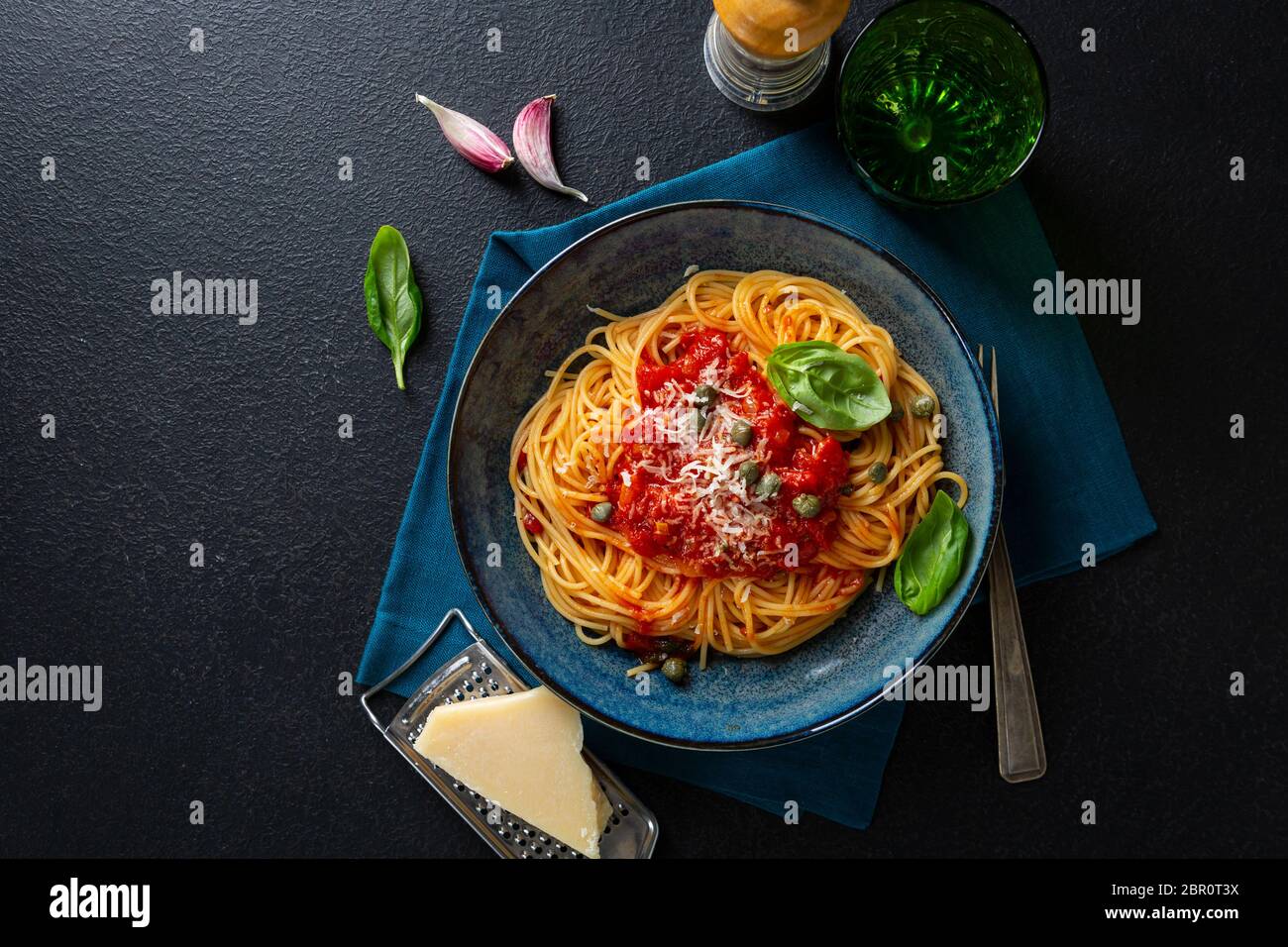 Vegan spaghetti with red sauce top view Stock Photo - Alamy